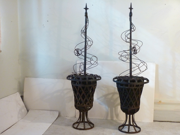 Pair of Iron Topiary Urns