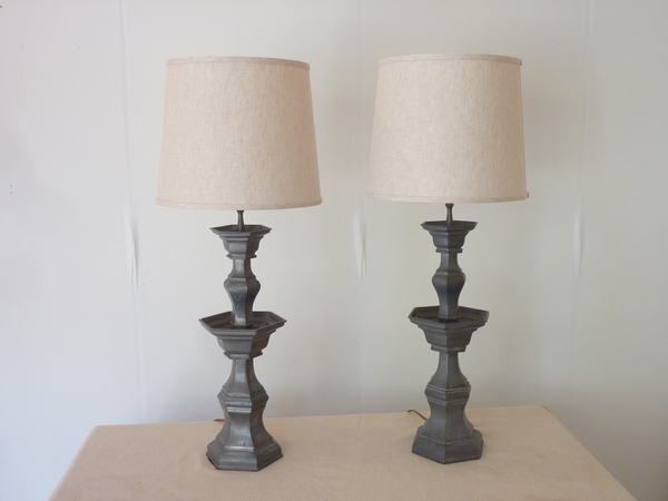 Pair Japanese Pewter Lamps